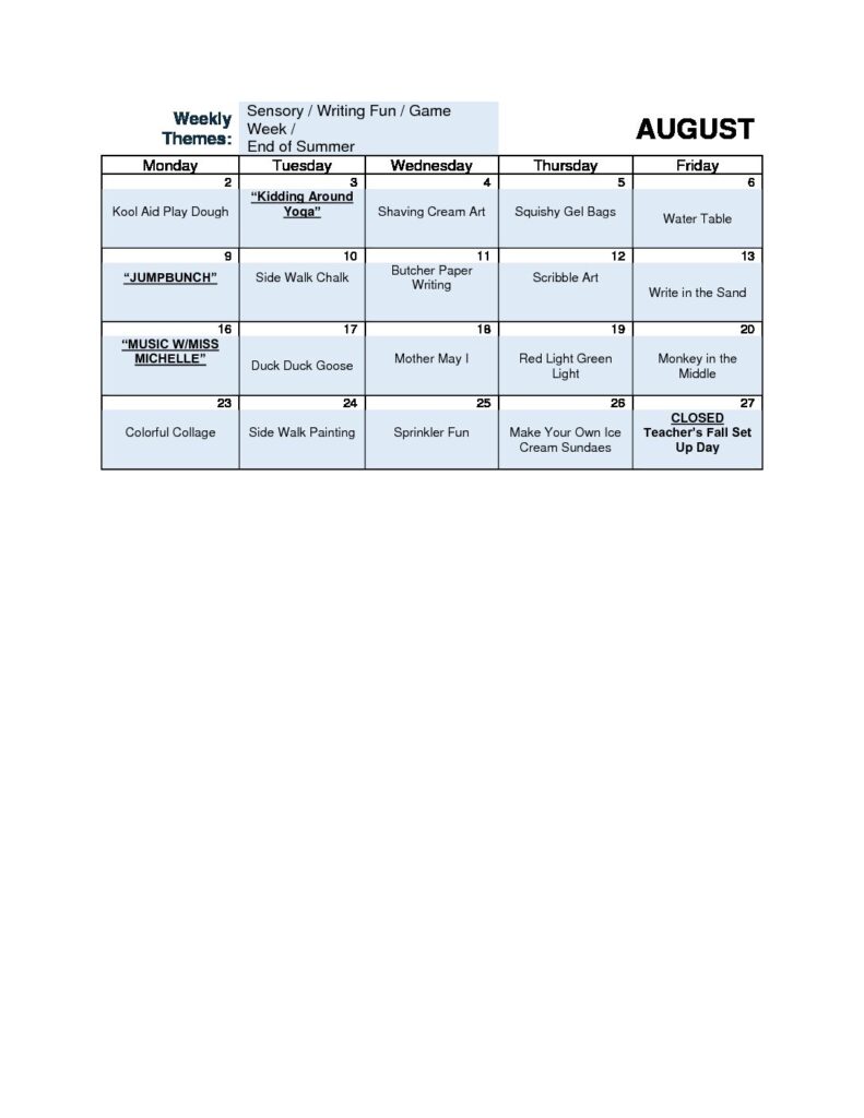 Calendar – Julia Day Nursery